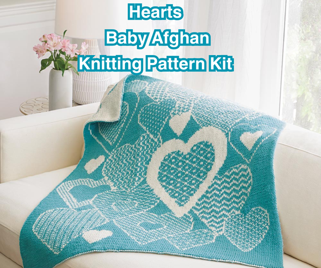 Reversible Hearts Aplenty Double Knit Baby Blanket Afghan Kit • Craftdrawer